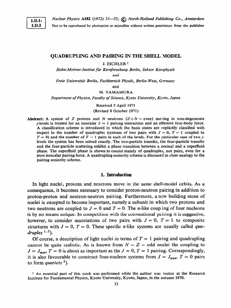 Quadrupling and Pairing in The Shell Model | PDF | Cross Section ...