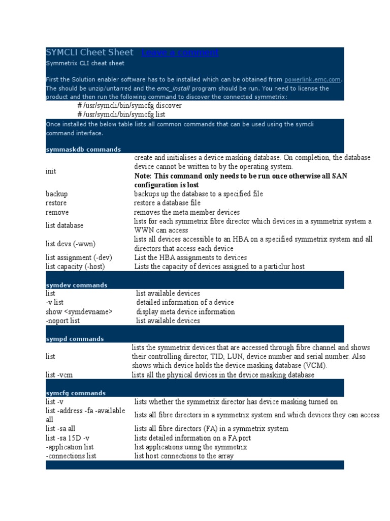 SYMCLI Cheet Sheet: Leave A Comment | Download Free PDF | Databases | Data