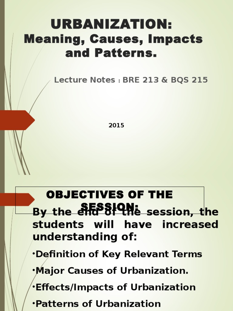 Urbanization:: Meaning, Causes, Impacts and Patterns | PDF ...
