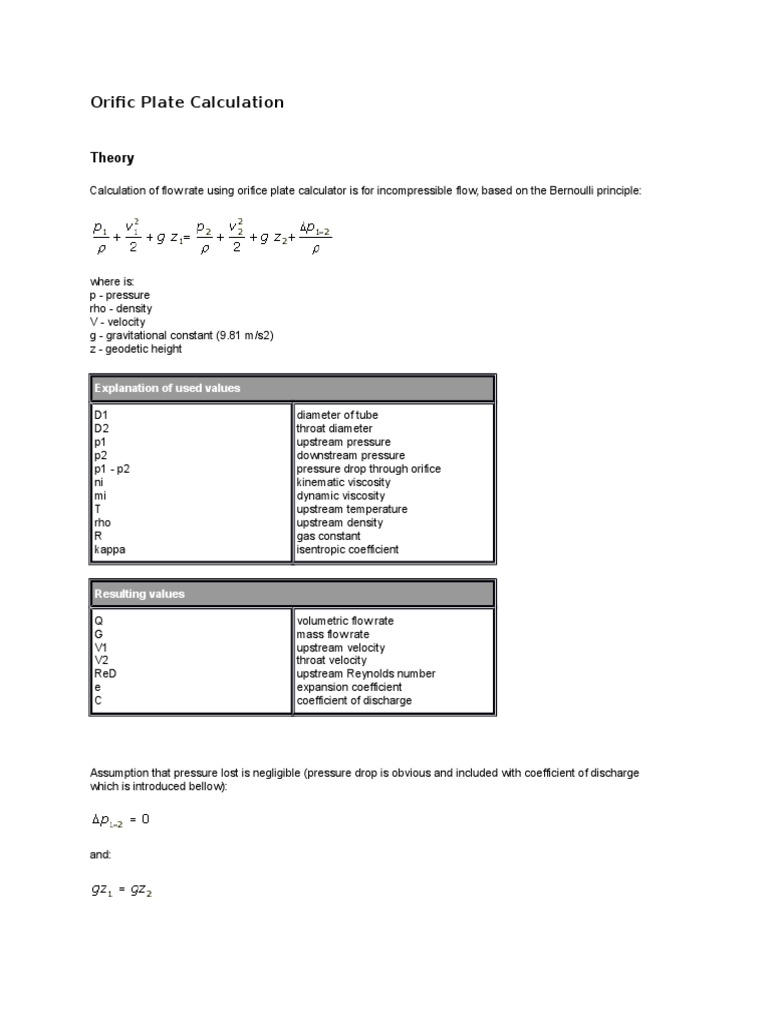 Orific Plate Calculation | PDF | Fluid Dynamics | Gases