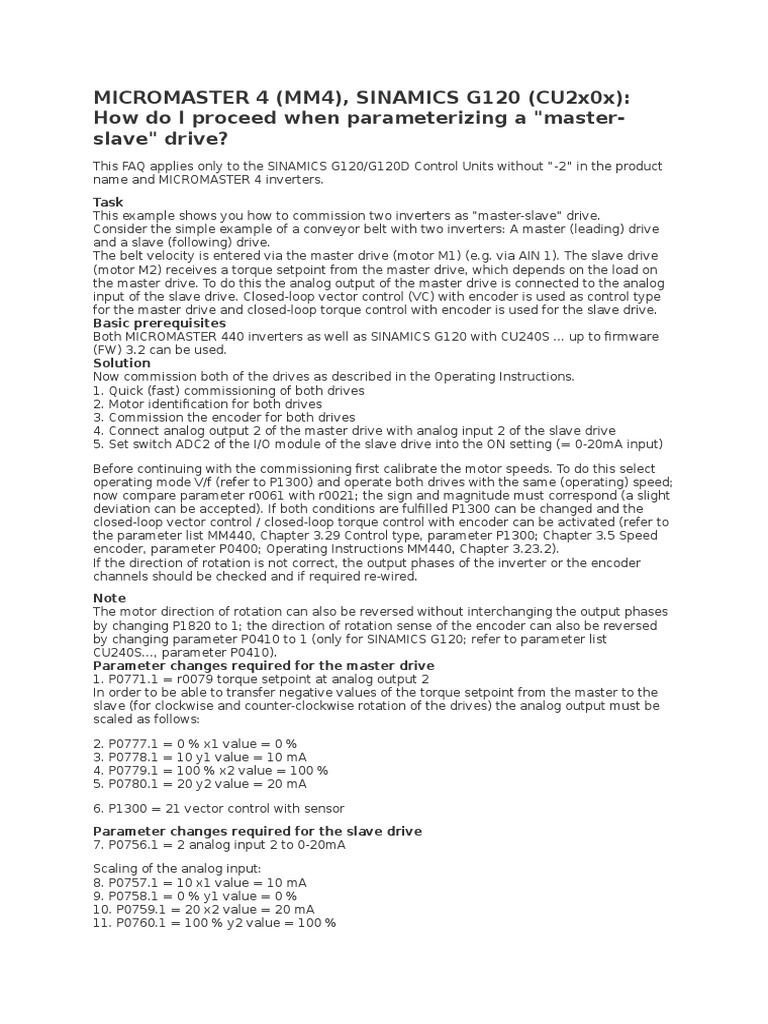 Micromaster 440 Master/slave | PDF | Control Theory | Torque