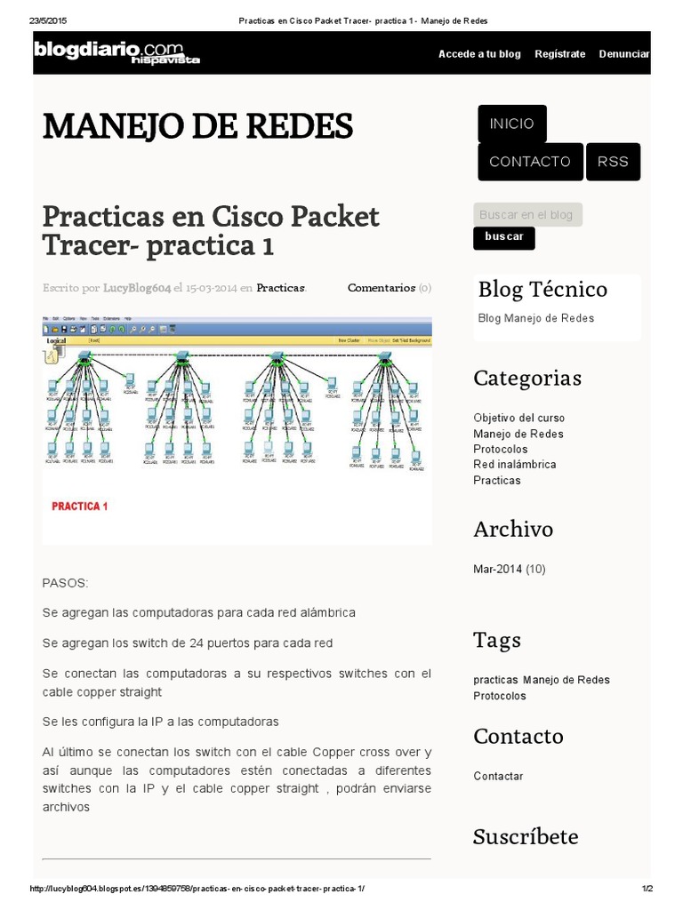 Practicas en Cisco Packet Tracer - Practica 1 - Manejo de Redes | PDF | Conmutador de red | Red ...