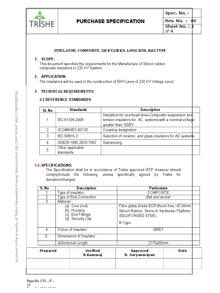 245 KV Composite Insulator Specification | PDF | Insulator (Electricity ...