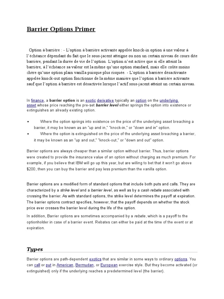Barrier Option Primer: A Guide to Knock-In and Knock-Out Options | PDF ...