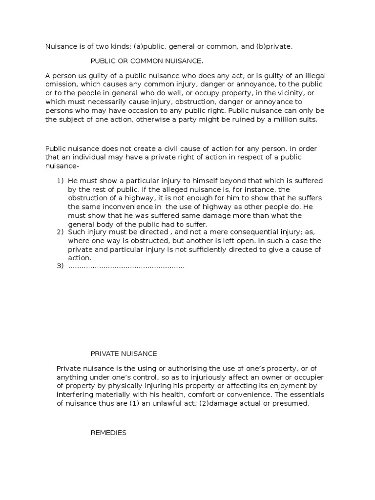 nuisance | Nuisance | Burden Of Proof (Law)
