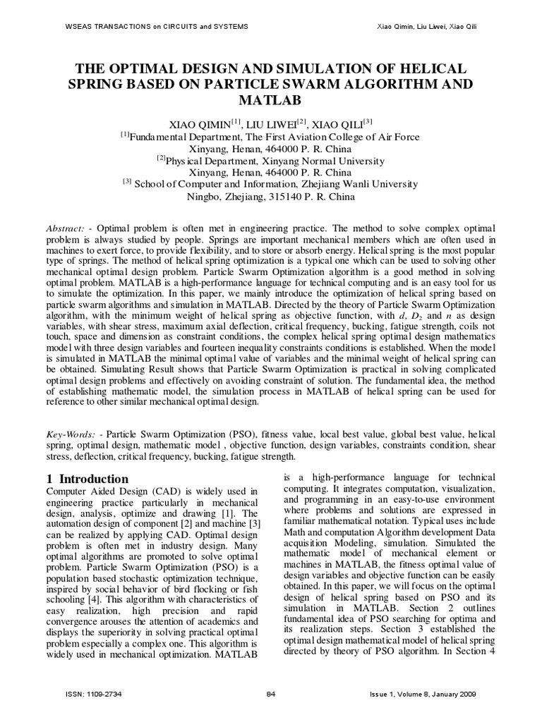 The Optimal Design And Simulation Of Helical Spring Based On Particle Swarm Algorithm And Matlab