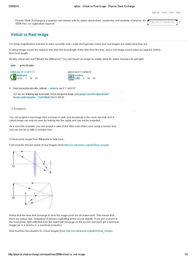 Optics - Virtual Vs Real Image - Physics Stack Exchange PDF | PDF ...