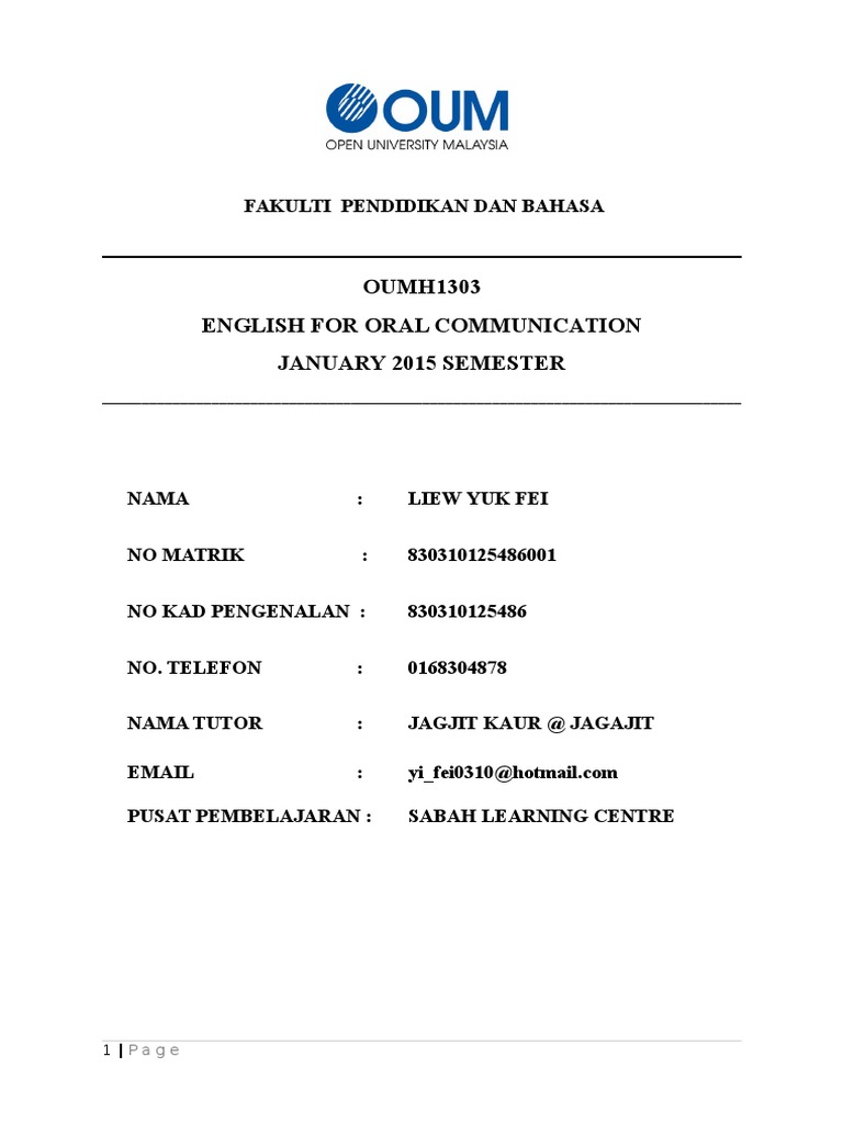 Oumh 1303 Liew Yuk Fei | PDF | Teachers | Learning