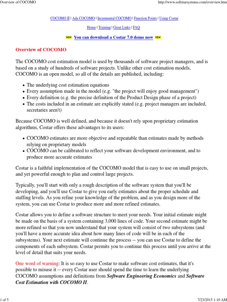 Overview of COCOMO PDF | PDF | Areas Of Computer Science | Software