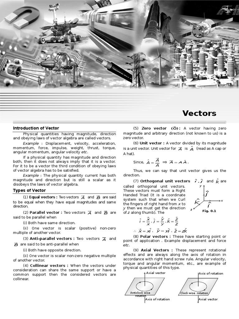 Vectors Introduction Of Vector Pdf Rotation Around A Fixed Axis Euclidean Vector