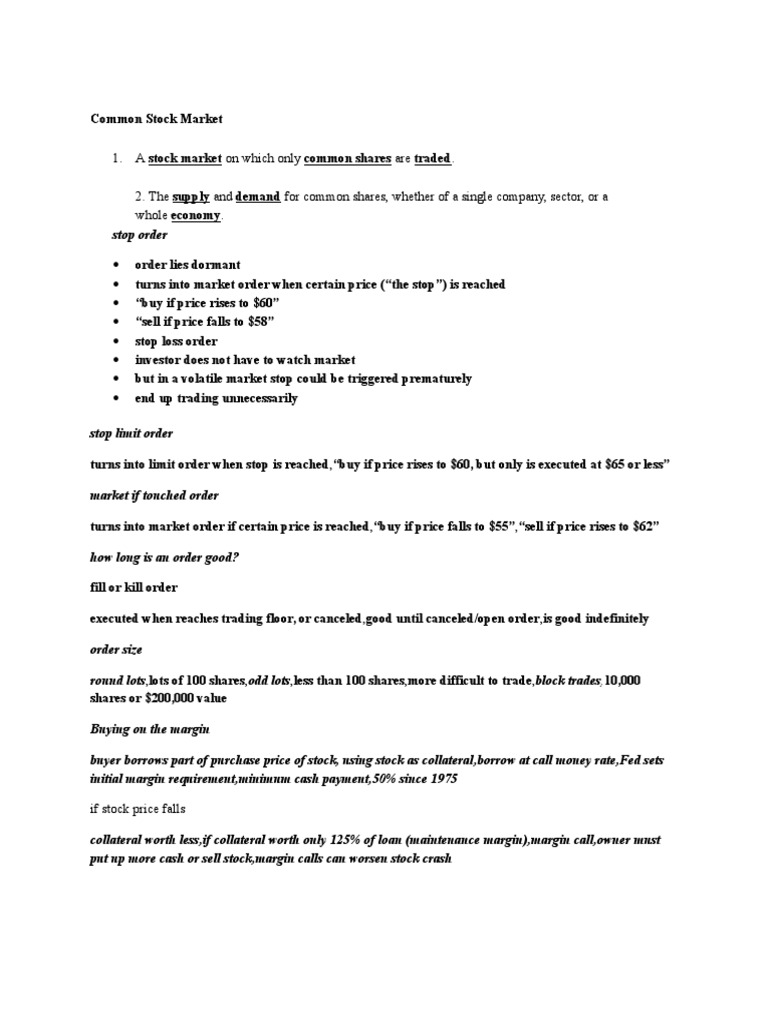 Common Stock Market | PDF | Order (Exchange) | Margin (Finance)
