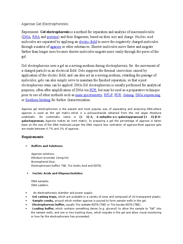 Agarose Gel Electrophoresis | PDF | Gel Electrophoresis | Agarose Gel ...