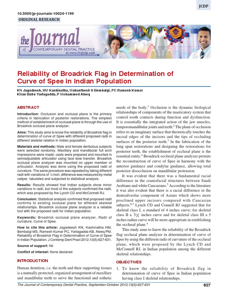 Reliability of Broadrick Flag in Determination of Curve of Spee in ...