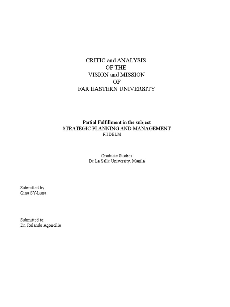 Reflection1 - CRITIC and ANALYSIS - FEU Mission Vision | PDF | Courage ...