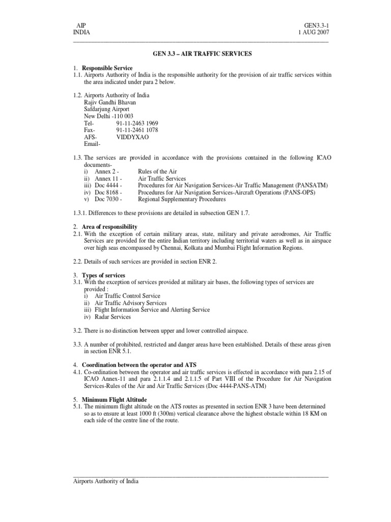 AIP INDIA GEN 3.3 - Air Traffic Services | PDF | Air Traffic Control ...