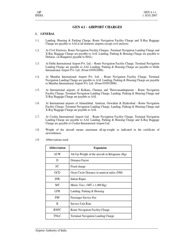 AIP INDIA GEN 4.1 - Airport Charges | PDF | Airport | Industries