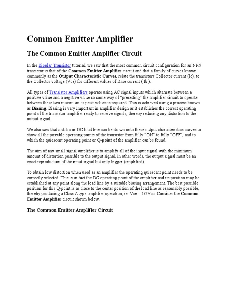 A Detailed Explanation of the Operation and Design of a Common Emitter ...