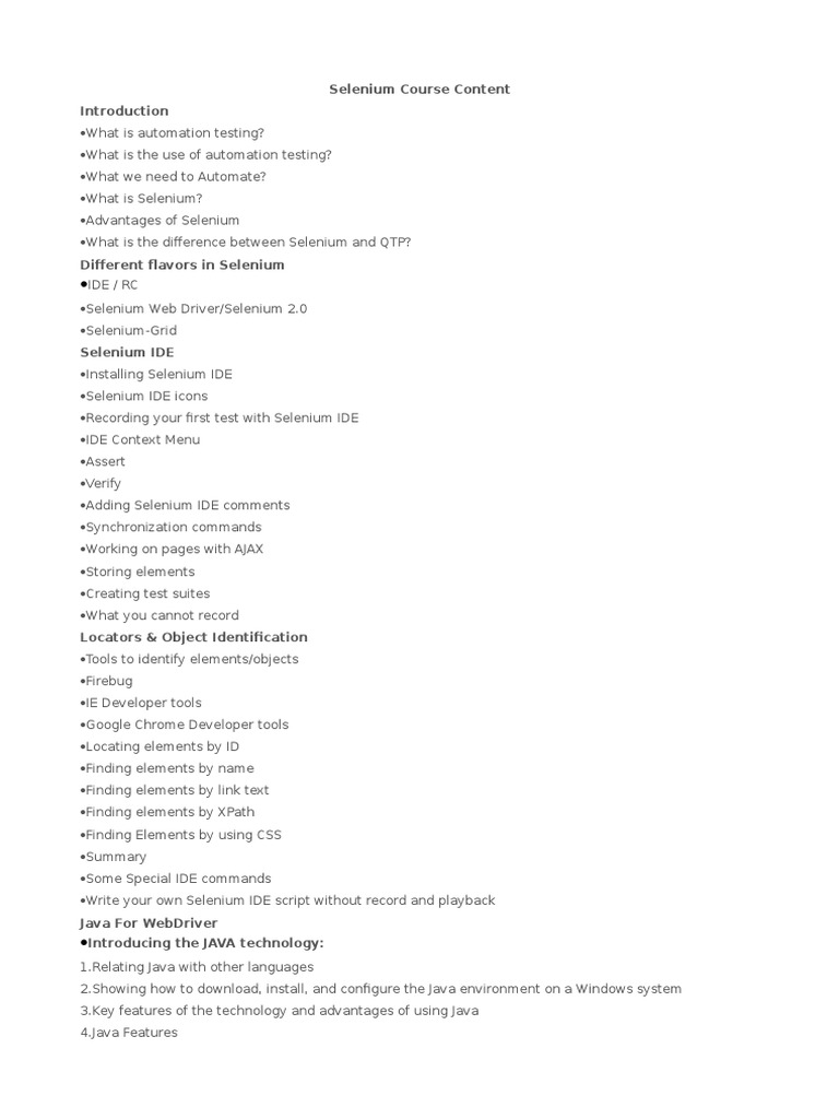 Selenium Course Content Download Free Pdf Selenium Software Java Programming Language