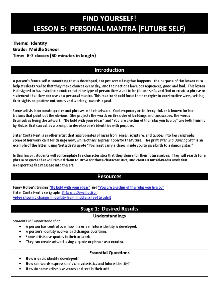 Middle School Identity Art Lesson | PDF | The Arts | Identity (Social ...