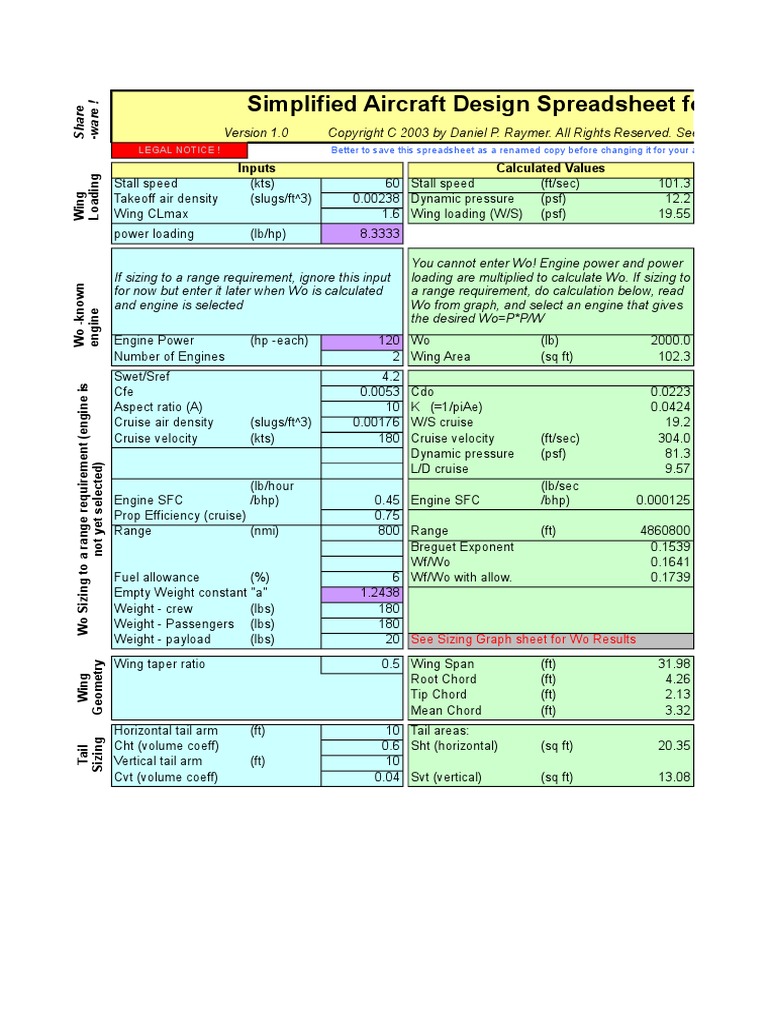 Homebuild Aircraft Design Spreadsheet | PDF | Landing Gear | Aerospace