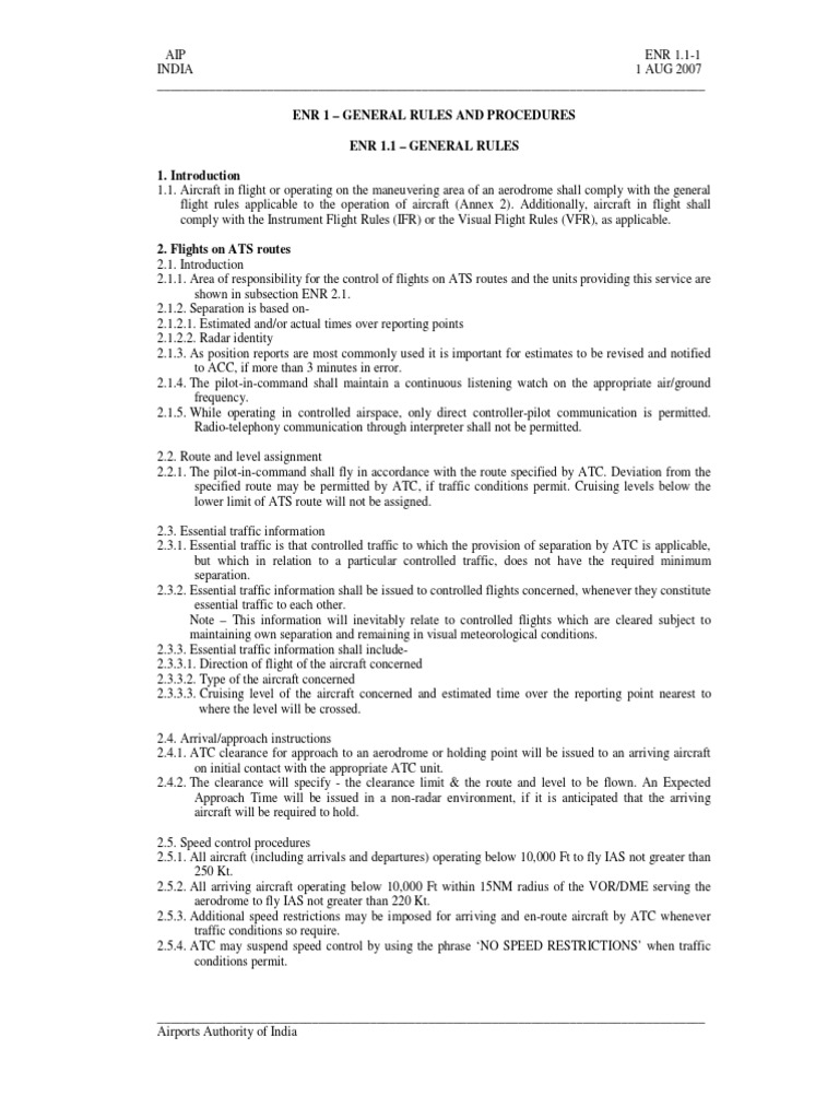 ENR 1.1 - General Rules | PDF | Air Traffic Control | Visual Flight Rules