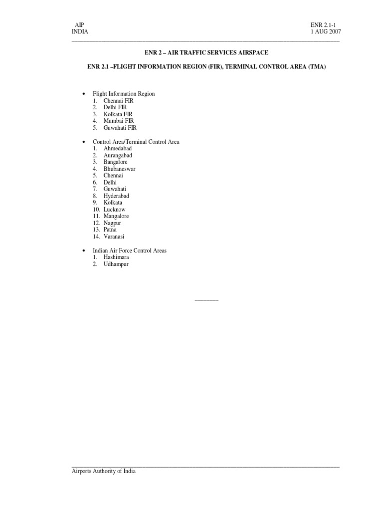 Aip Enr 2.1-1 India 1 Aug 2007 | PDF | Air Traffic Control | Aviation