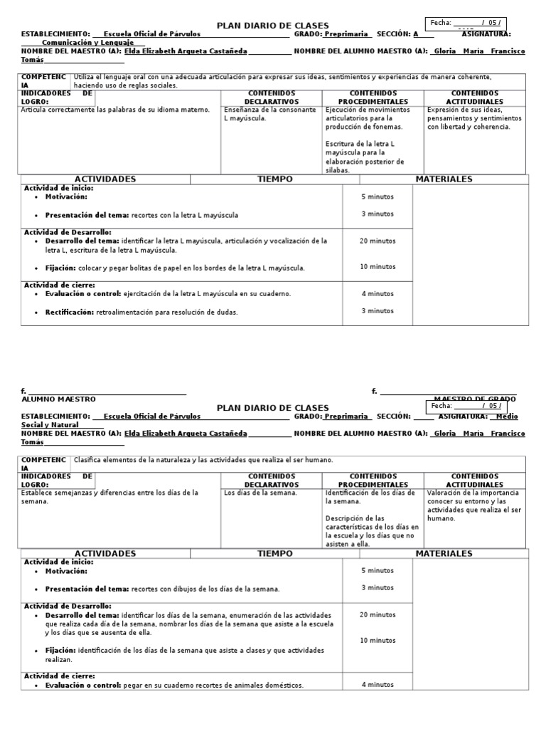 Plan Diario de Clases Prepa | PDF | Educación de la primera infancia ...