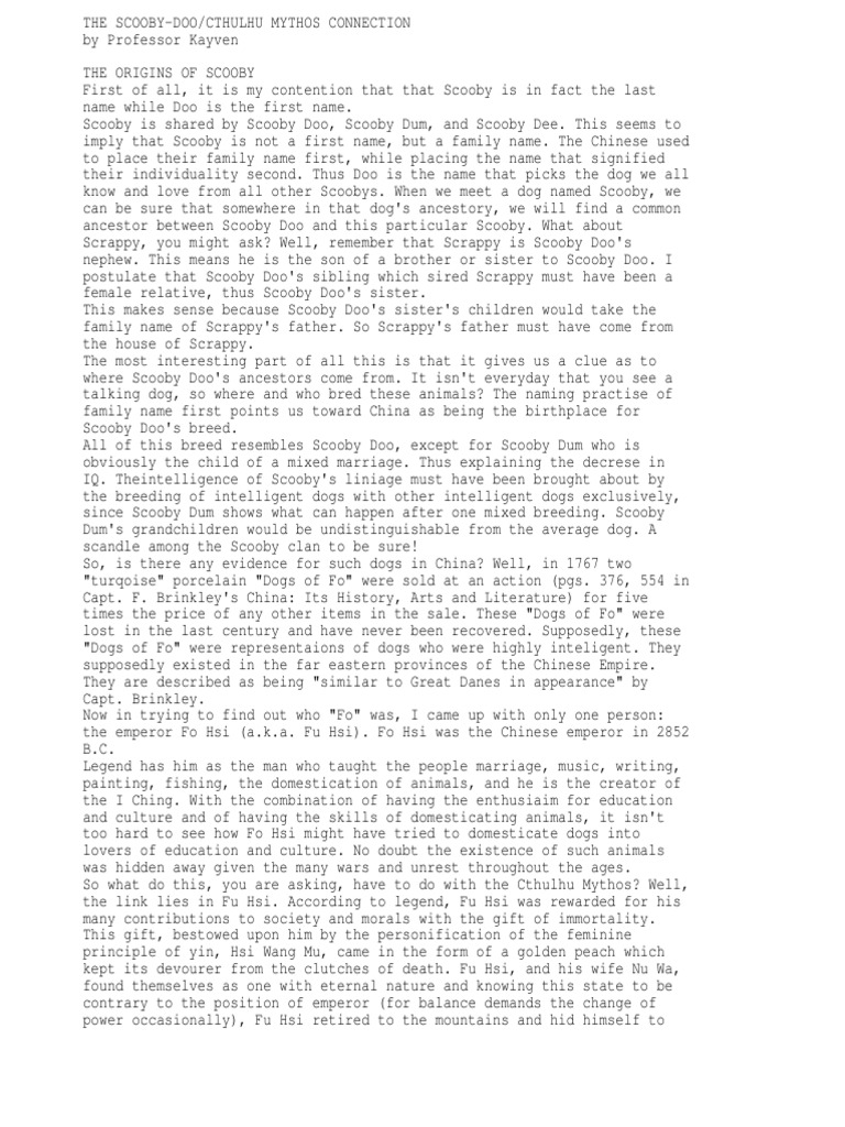 Call of Cthulhu - The Scooby-Doo and Cthulhu Mythos Connection | PDF ...