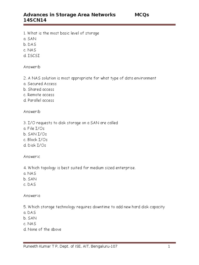 SAN MCQs | PDF | Computer Data Storage | Network Switch