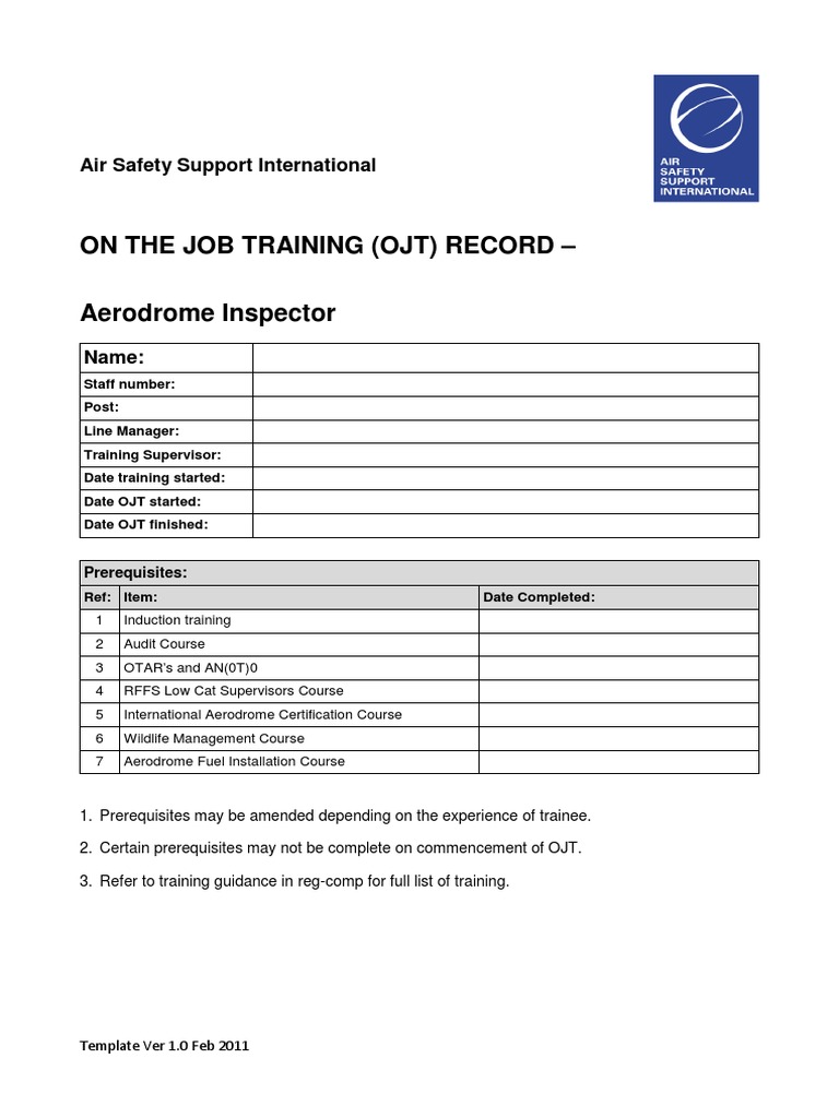 OJT Record for Aerodrome Inspectors | PDF | Aerodrome | Airport