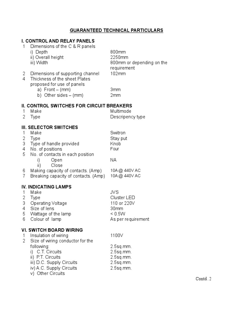 Guaranteed Technical Particulars PDF | PDF | Relay | Electrical Wiring