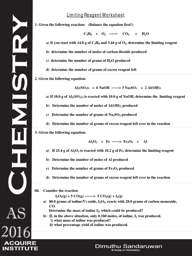 Limiting Reagent Worksheet with Answers | PDF | Zinc | Carbon Dioxide