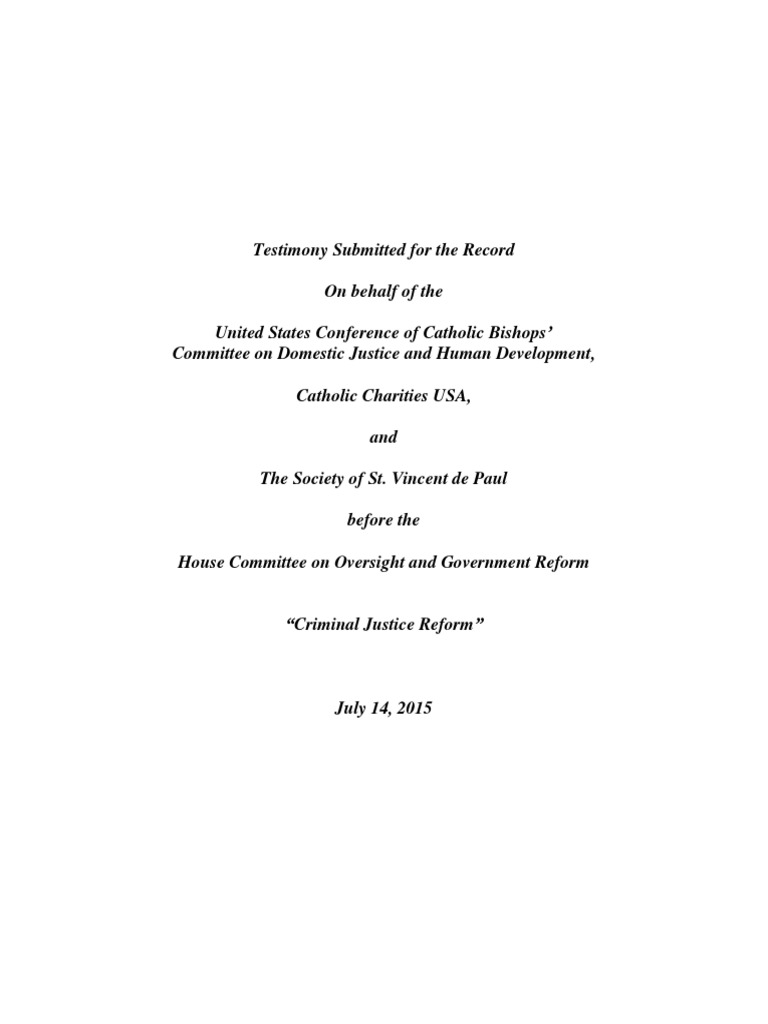 Joint Testimony On Criminal Justice Reform | PDF | Recidivism | Prison