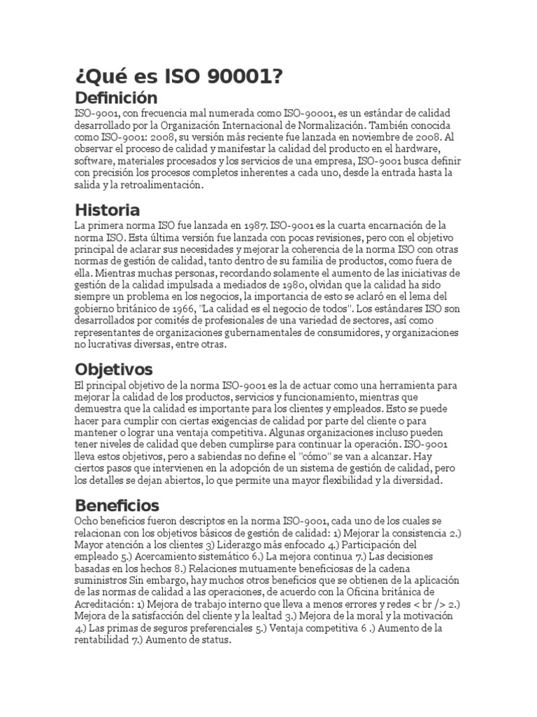 Qué Es Iso 90001 | PDF | Calidad (comercial) | Organización ...