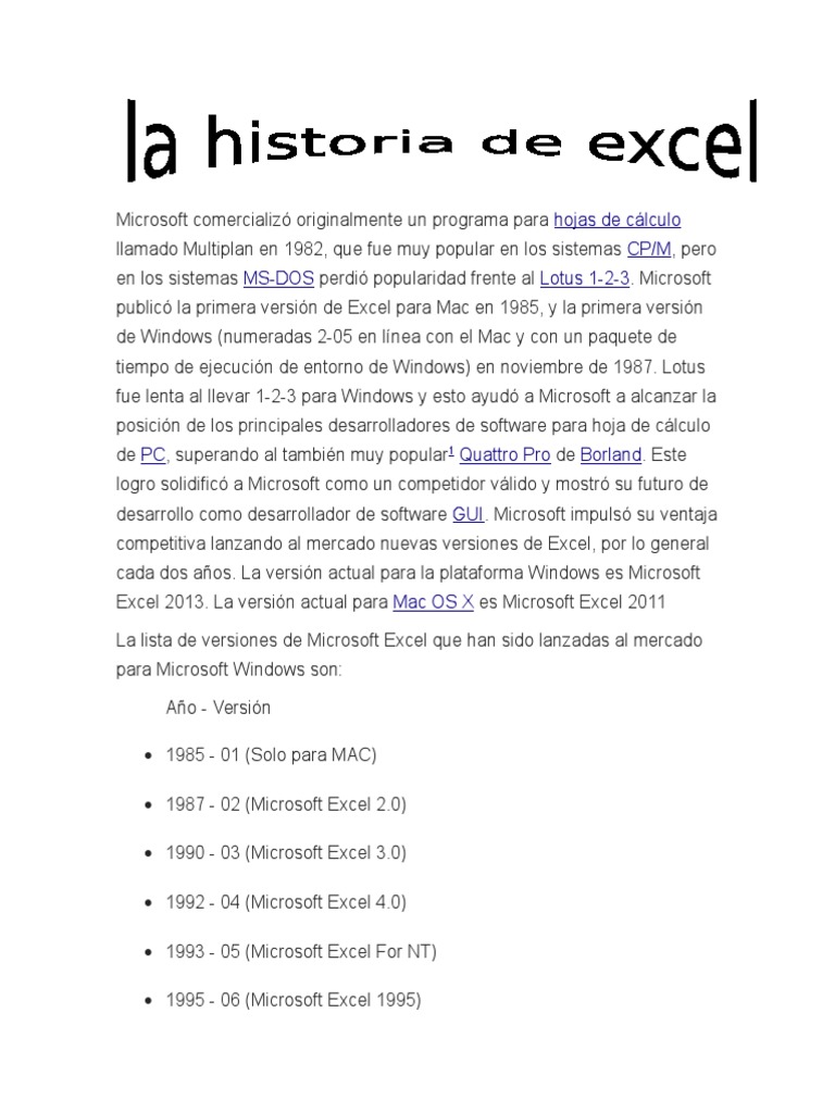 La Historia de Excell | PDF | Microsoft Excel | Software propietario