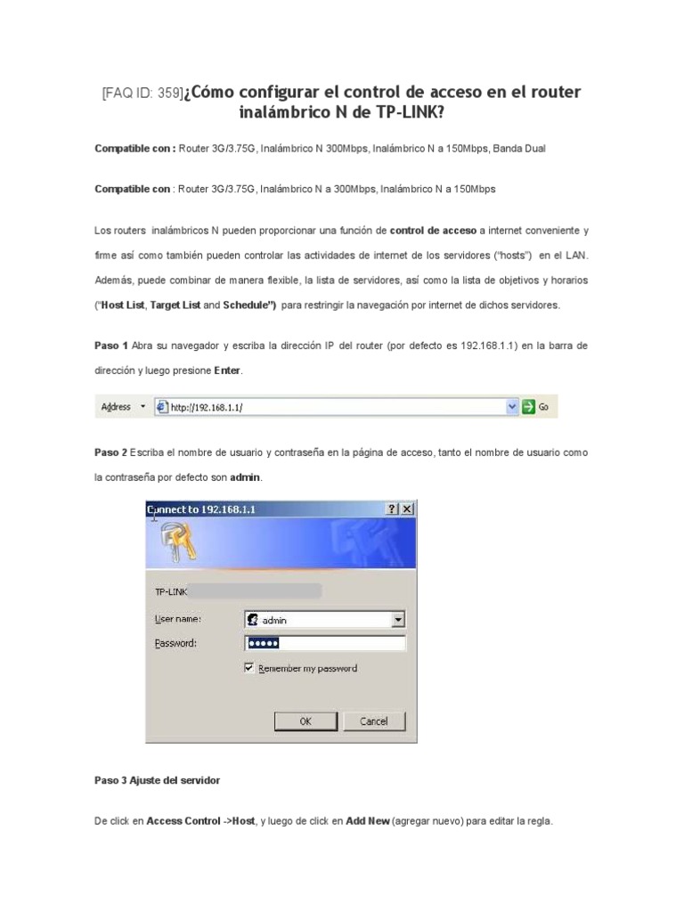 Cómo Configurar El Control de Acceso en El Router Inalámbrico N de TP-LINK | PDF | Dirección IP ...