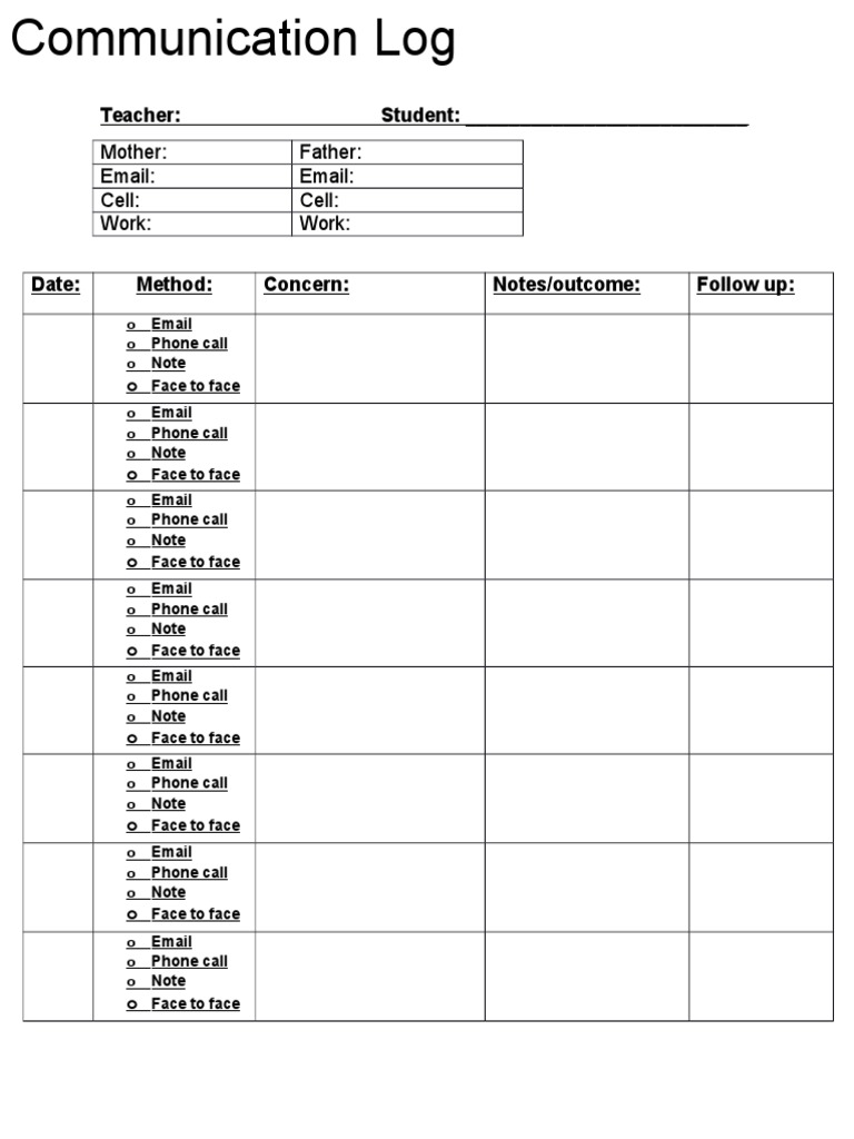 Parent-Teacher Communication Log | PDF