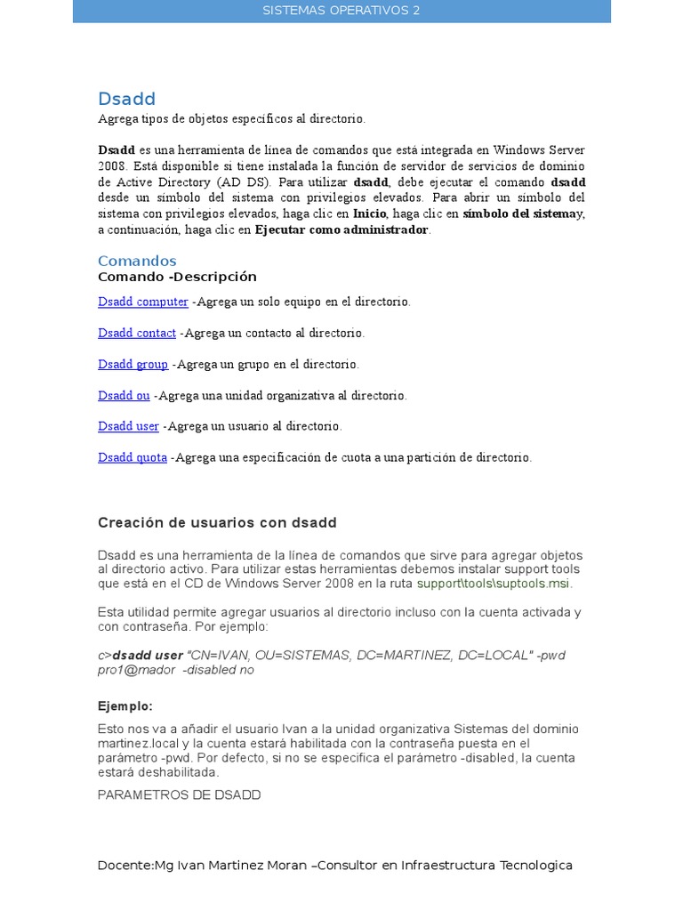 Comando Dsadd 21429 | PDF | Contraseña | Gestión de tecnología de la información