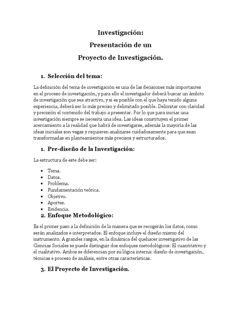 Investigación: Presentación del Proyecto de Investigación | Teoría | Método científico