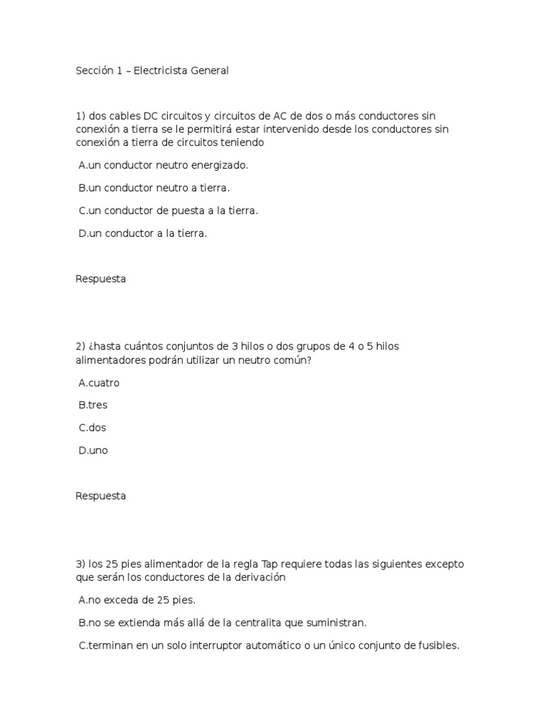 Preguntas para Electricistas | PDF | Fusible (Eléctrico) | Electricidad
