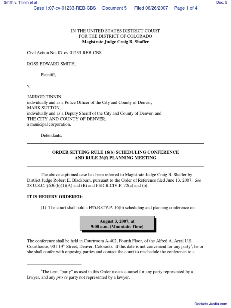 Smith v. Tinnin Et Al - Document No. 5 | PDF | Discovery (Law) | Government