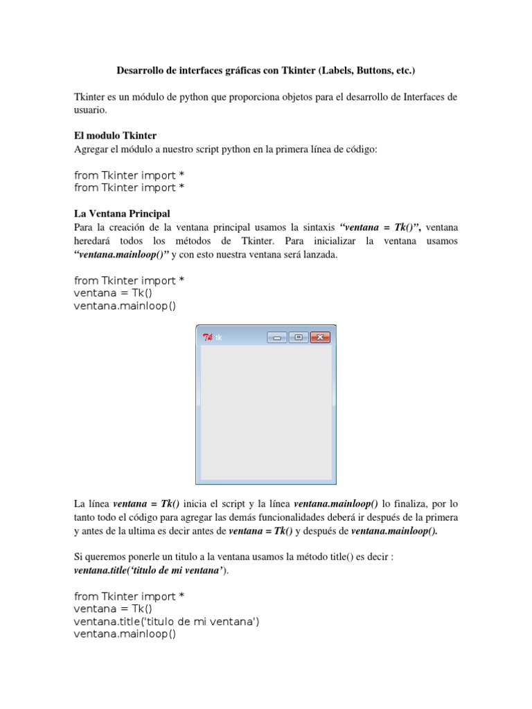 Desarrollo de Interfaces Gráficas Con Tkinter | Descargar gratis PDF | Ventana (informática ...