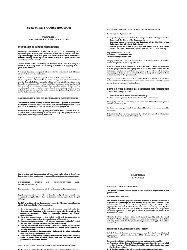 Statutory Construction Basic | PDF | Statutory Interpretation | Bill (Law)