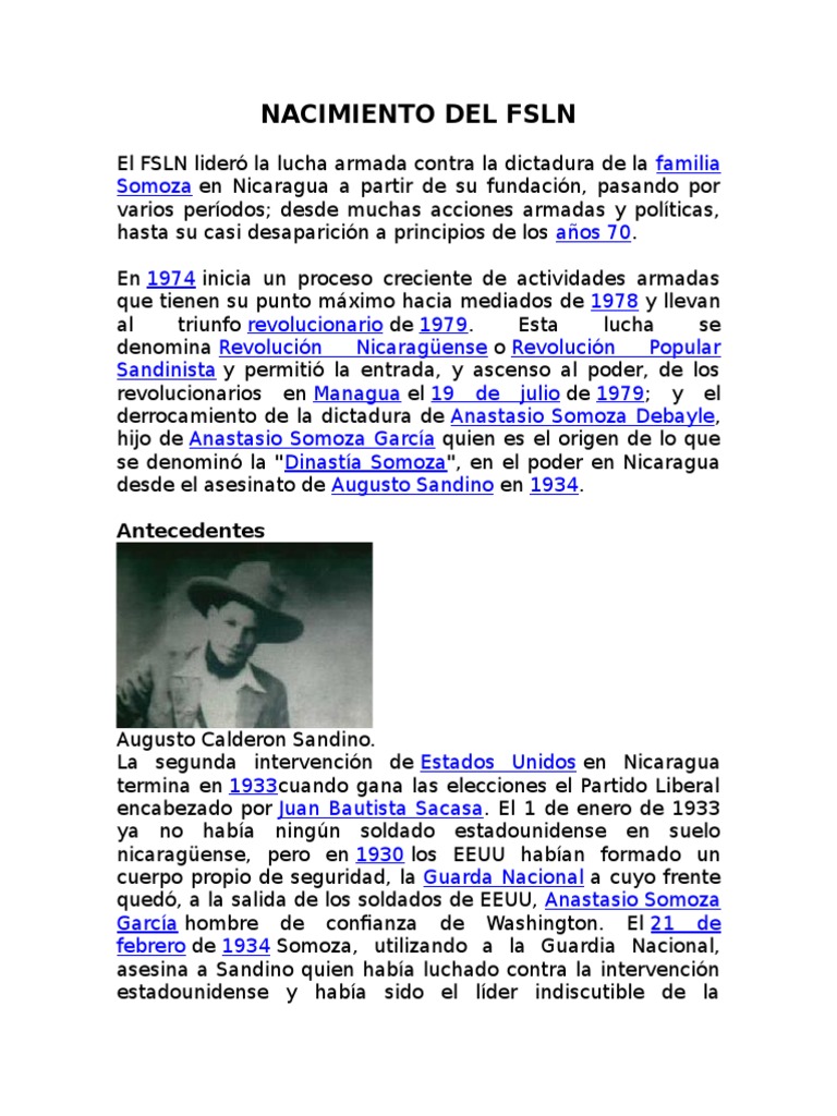 Fundación del FSLN en 1961 | PDF | Frente Sandinista de Liberación ...