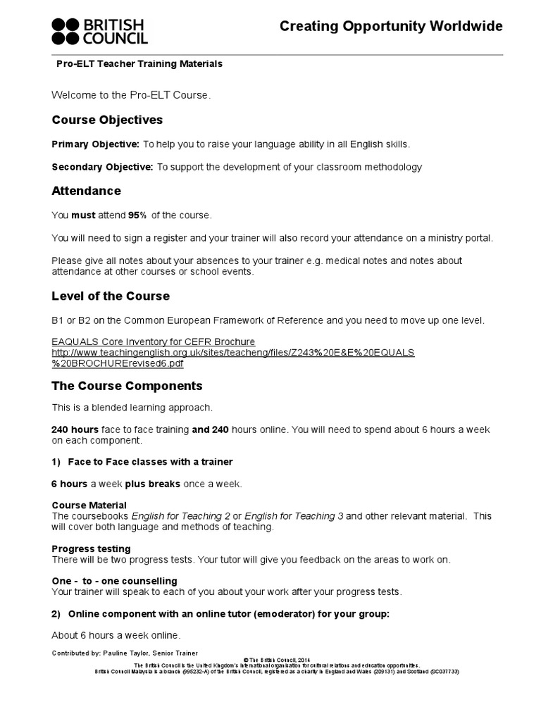 02c Pro-ELT Course Information | PDF | Pedagogy | Sharing
