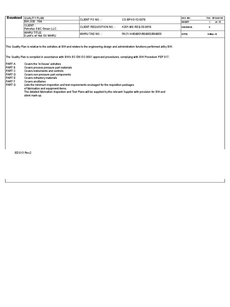 Inspection & Test Plan | PDF | Specification (Technical Standard) | Iso ...