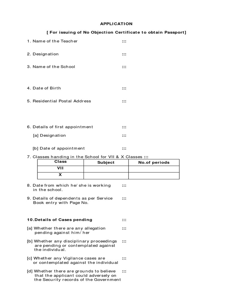 NOC Proforma Teacher Passport | PDF | Passport | Government And Personhood