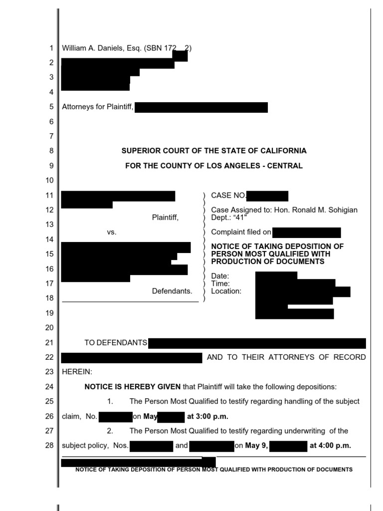 Notice of Taking Deposition of Person Most Qualified With Production of ...