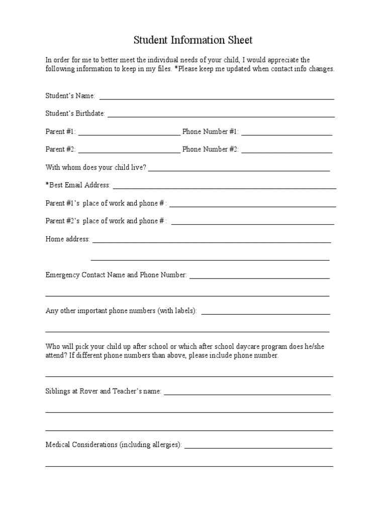 Studentinformationsheet | PDF