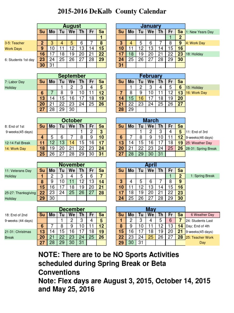 2015-2016 DeKalb County School Calendar | PDF | Career & Growth ...